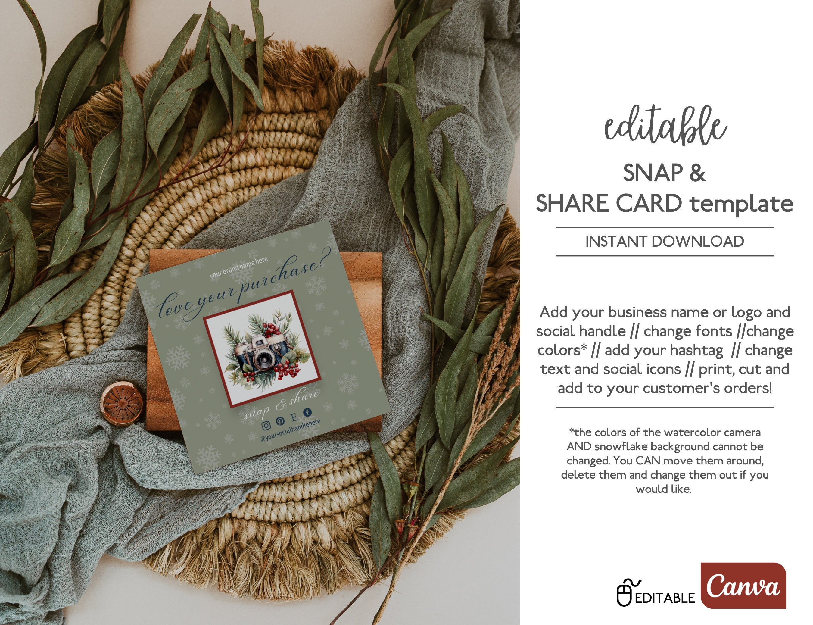 Holiday Snap & Share Card Template, Canva Editable (instant Download ...