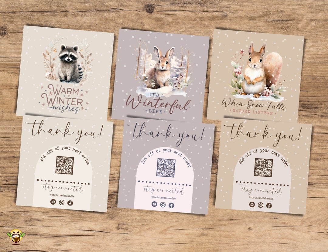 Winter Thank You Card Templates, Set of THREE Cards, Editable Winter ...