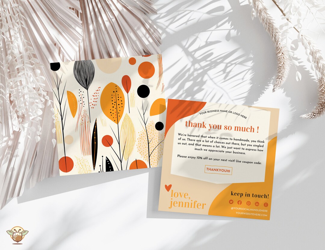 Retro Thank You Card Template, Editable Double Sided (digital Download ...