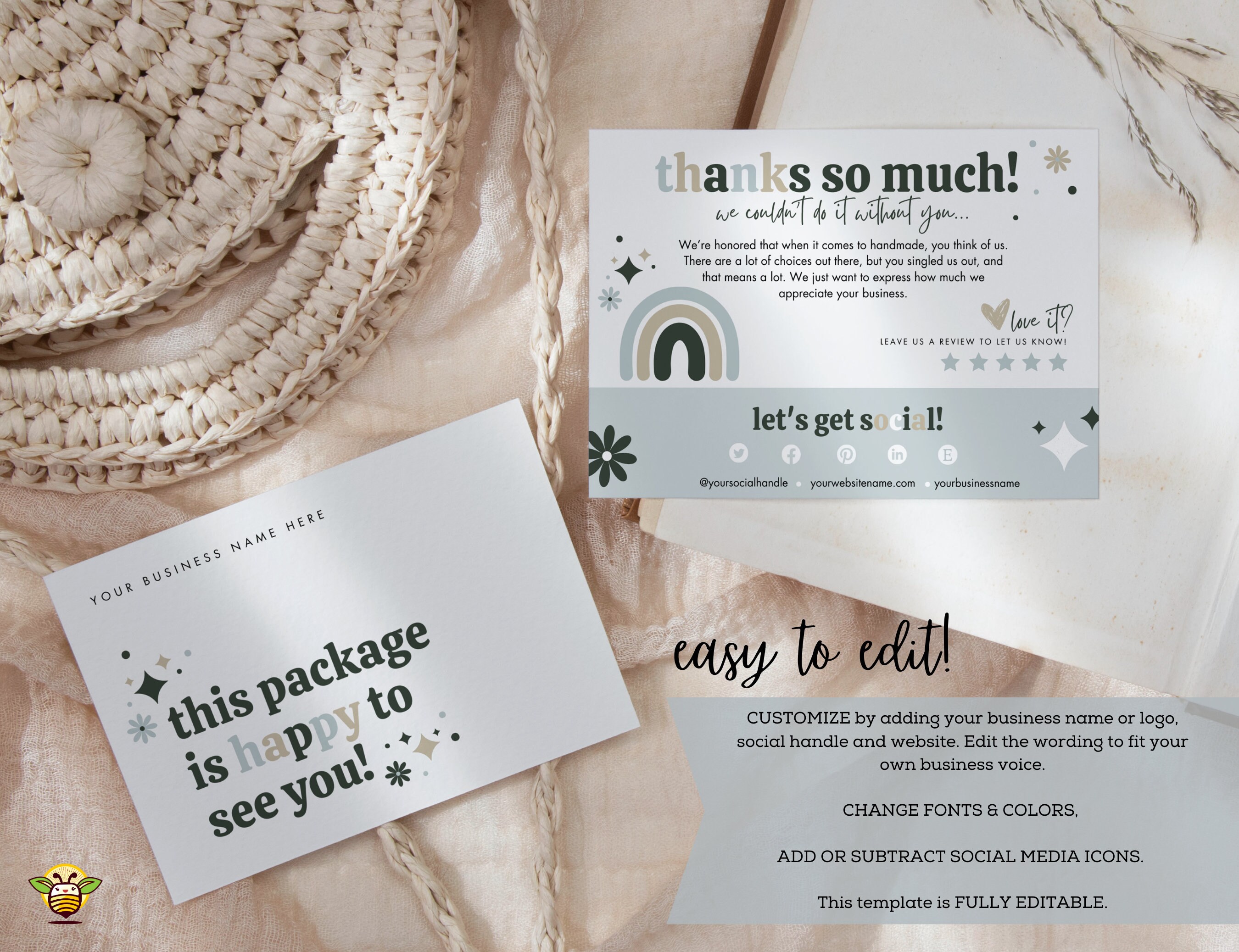 Thank You Card Template, Editable Thank You Card Template, Package ...