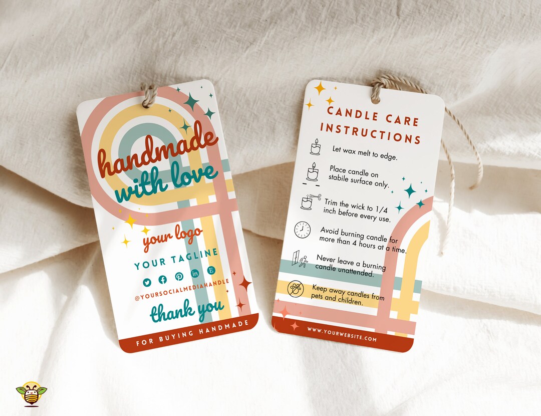 Editable Retro Hang Tag Template, Candle Care Label Template, Label ...