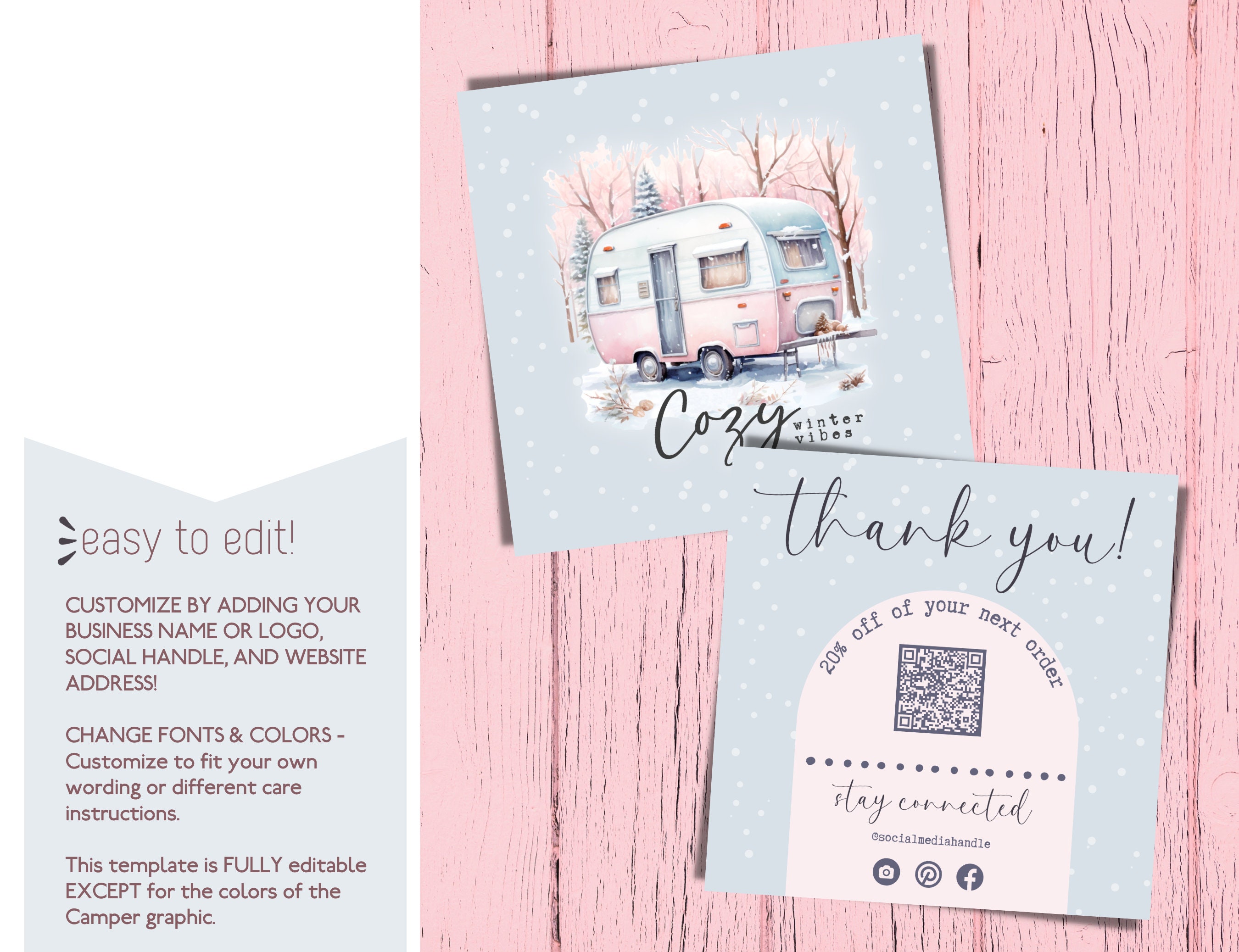 Holiday Thank You Card Template DIY Winter Thank You - Etsy