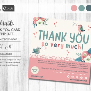 Spring Thank You Card Template, Cute Thank You Card Template, Canva ...