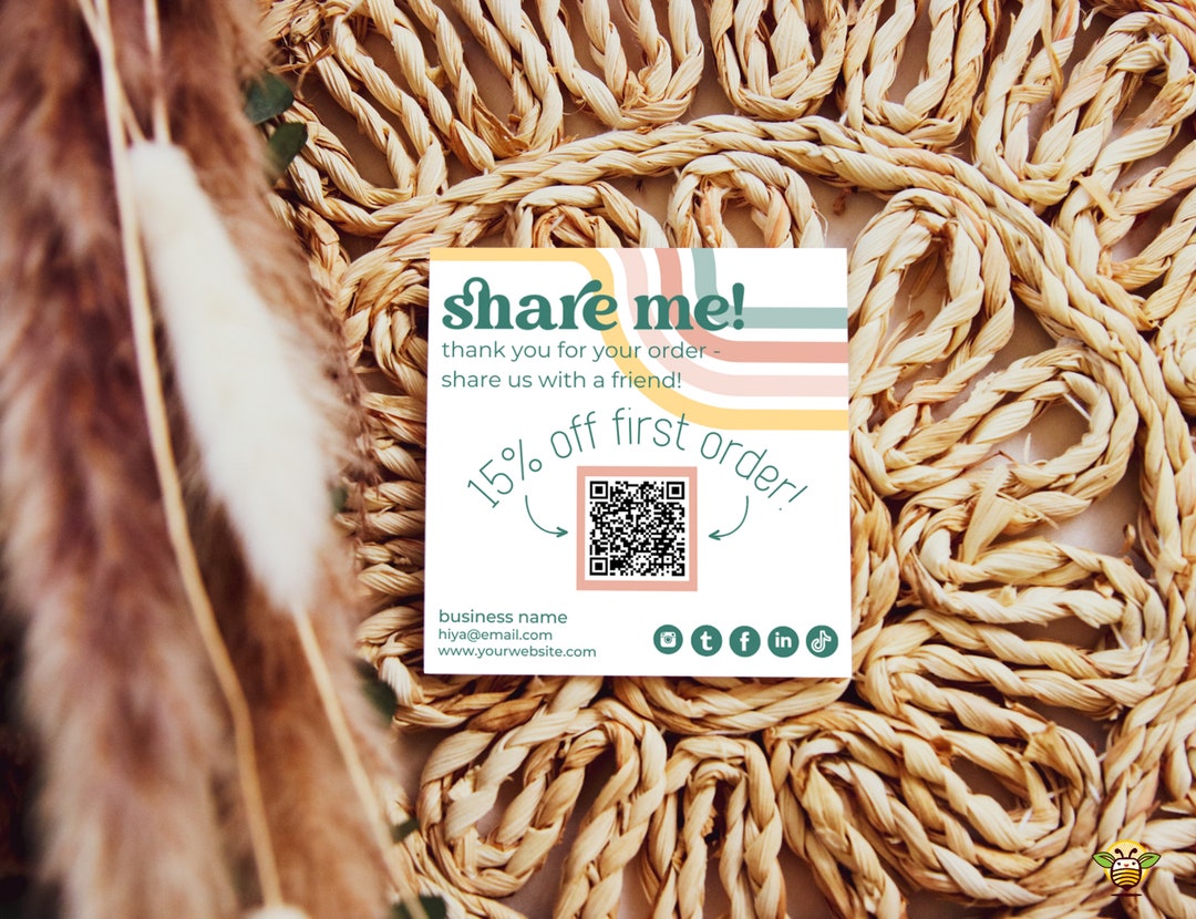 Editable Share Card Template, QR Code Card, Package Insert Card ...