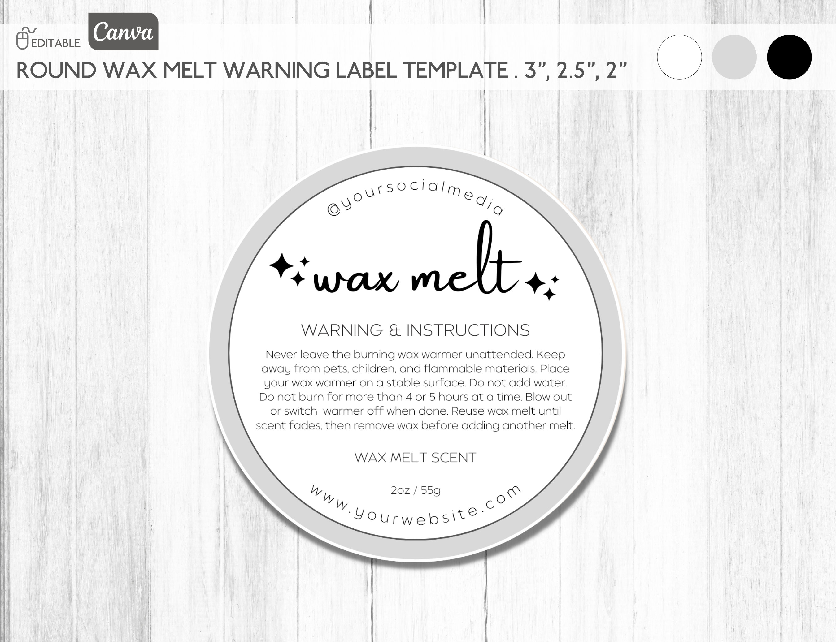 Round Wax Melt Warning Label Sticker Template, Warning Label Packaging ...
