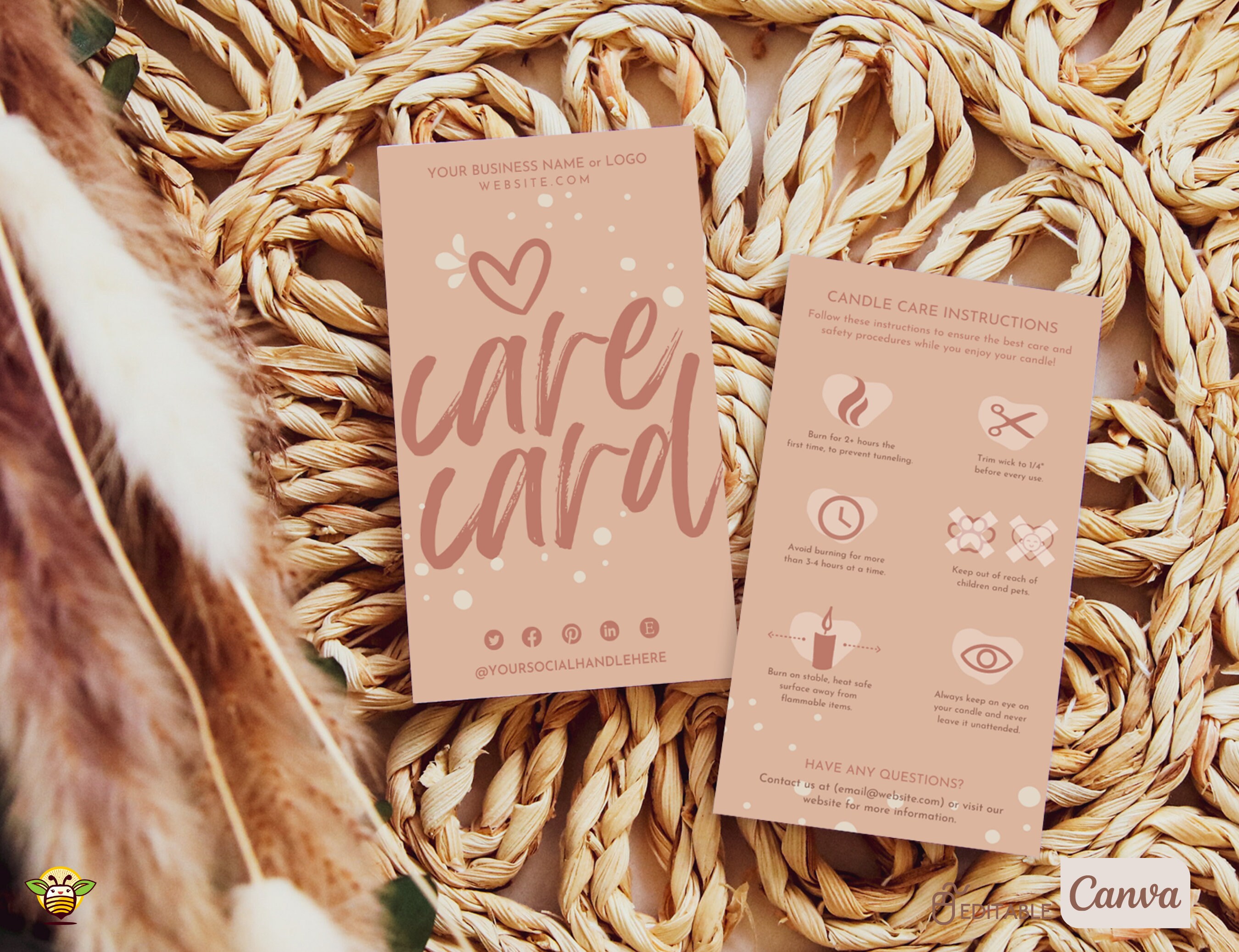 Editable Candle Care Card, Small Business Care Card, Candle Care Card ...