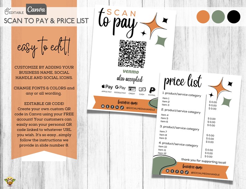 Editable Scan to Pay and Price List Templates, TWO Designs Included ...