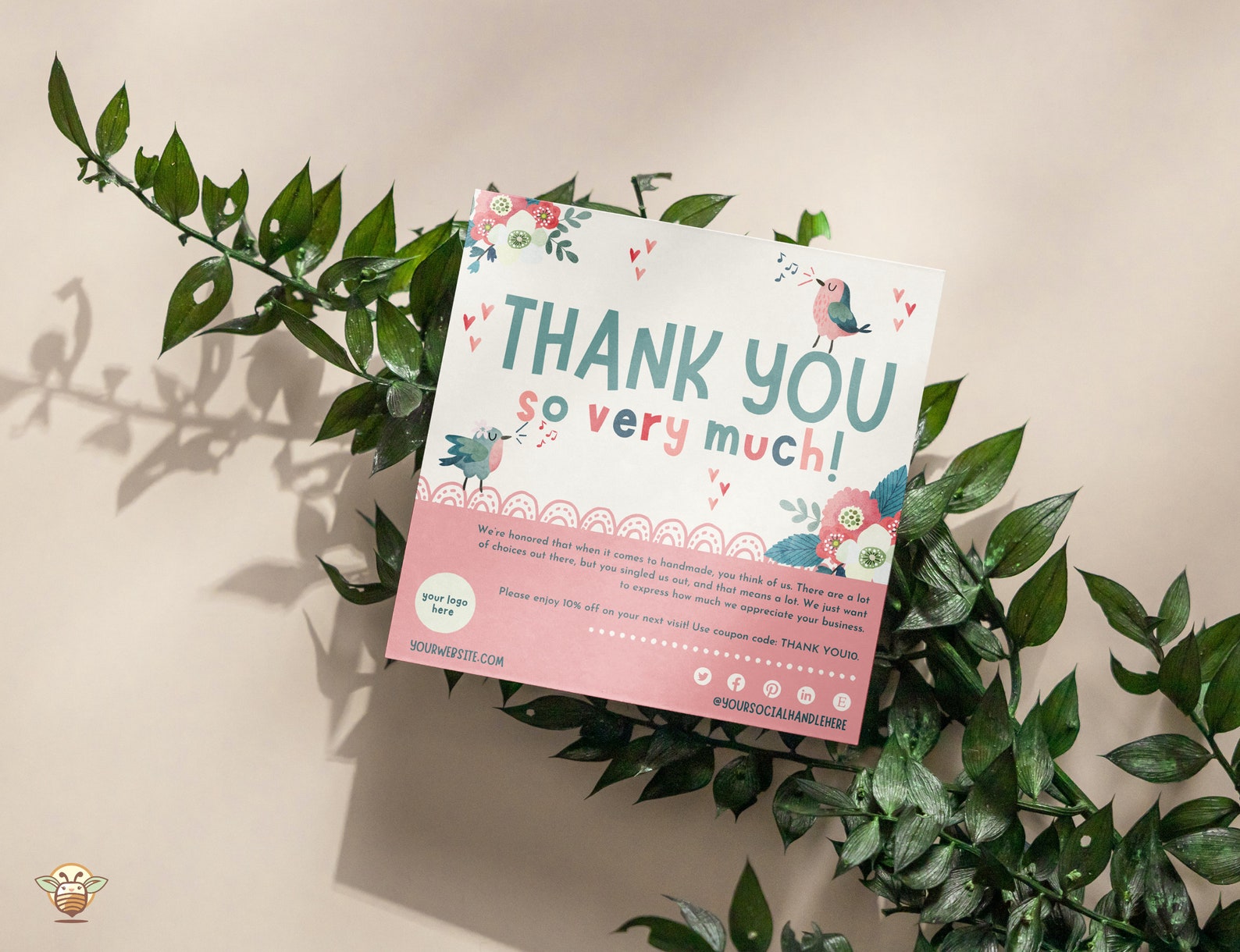 Spring Thank You Card Template, Cute Thank You Card Template, Canva ...