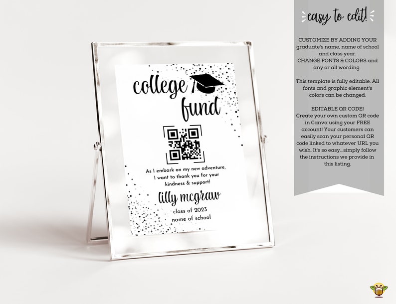 Editable QR Code Graduation Sign, Scan to Gift Qr Code Sign Template ...