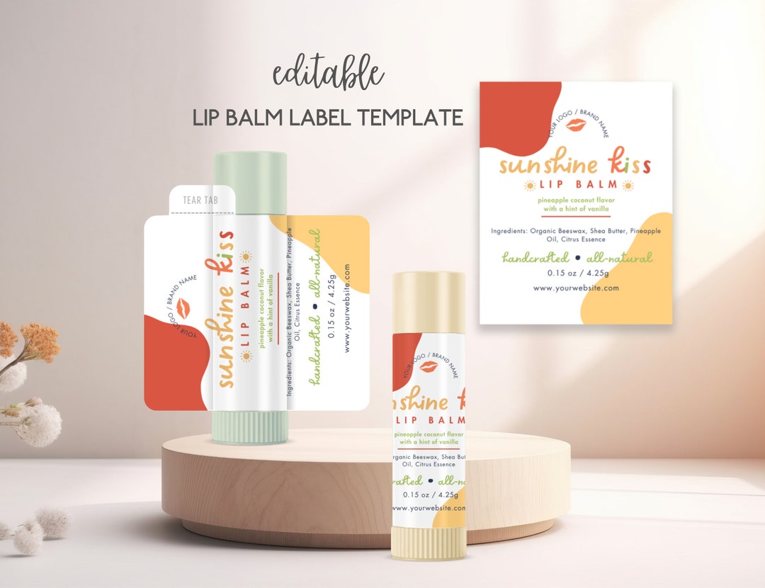 Editable Lip Balm Label Template, Lip Balm Wrap Packaging, Chapstick ...