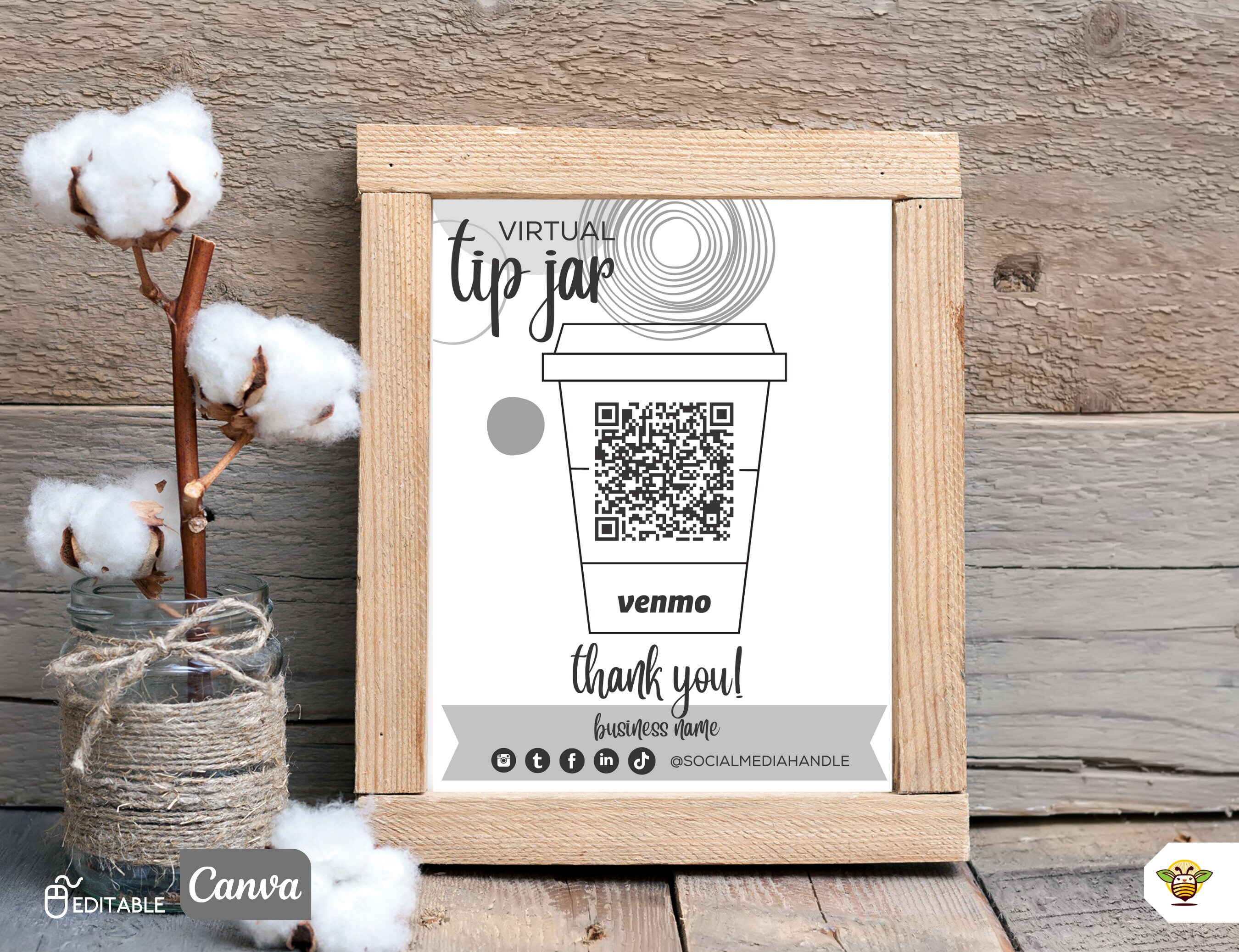 Editable Tip Jar Signs/review, Coffee Cup Tip Jar, Custom QR Code Tip ...