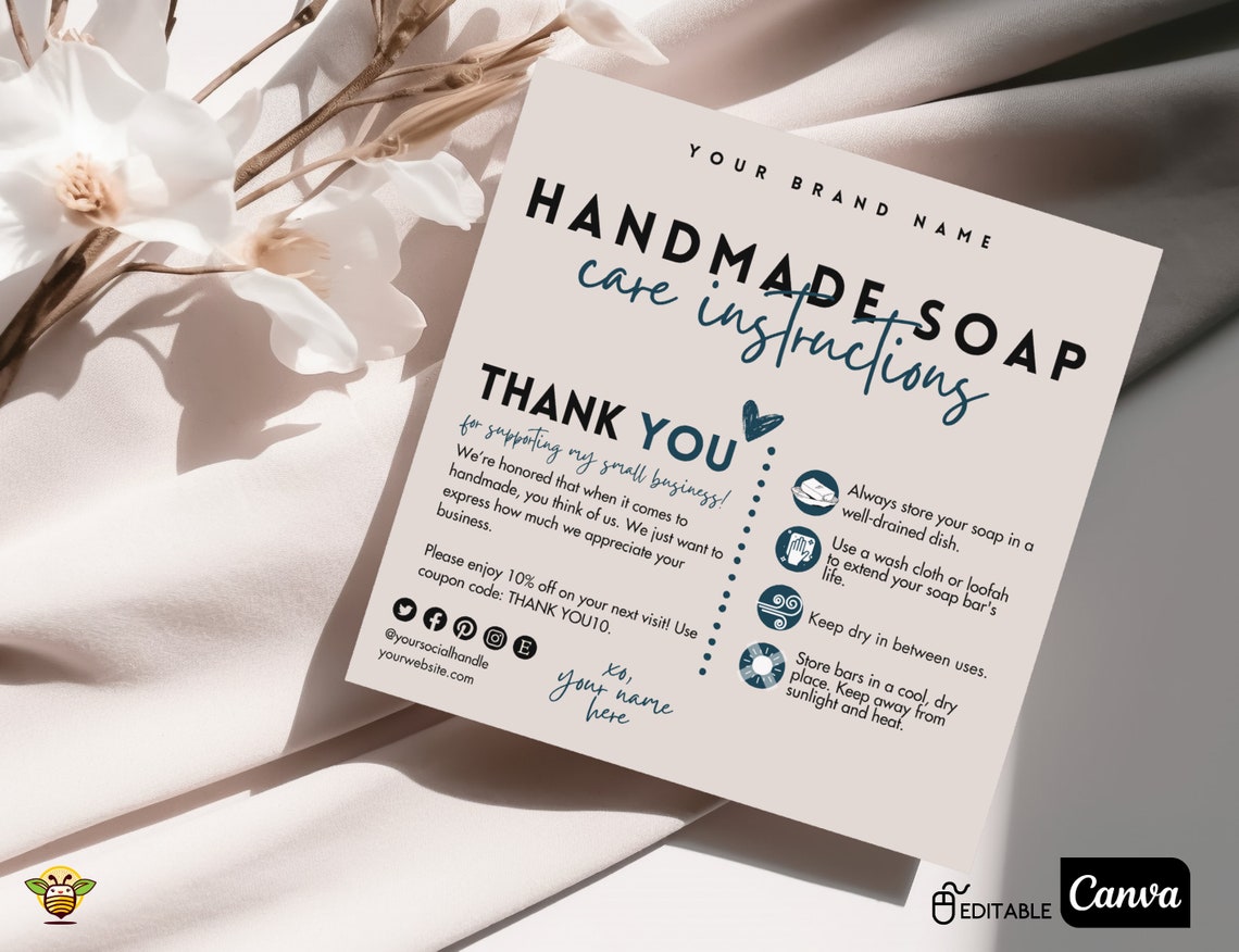 Editable Soap Care Card Template, Handmade Soap Care Template ...