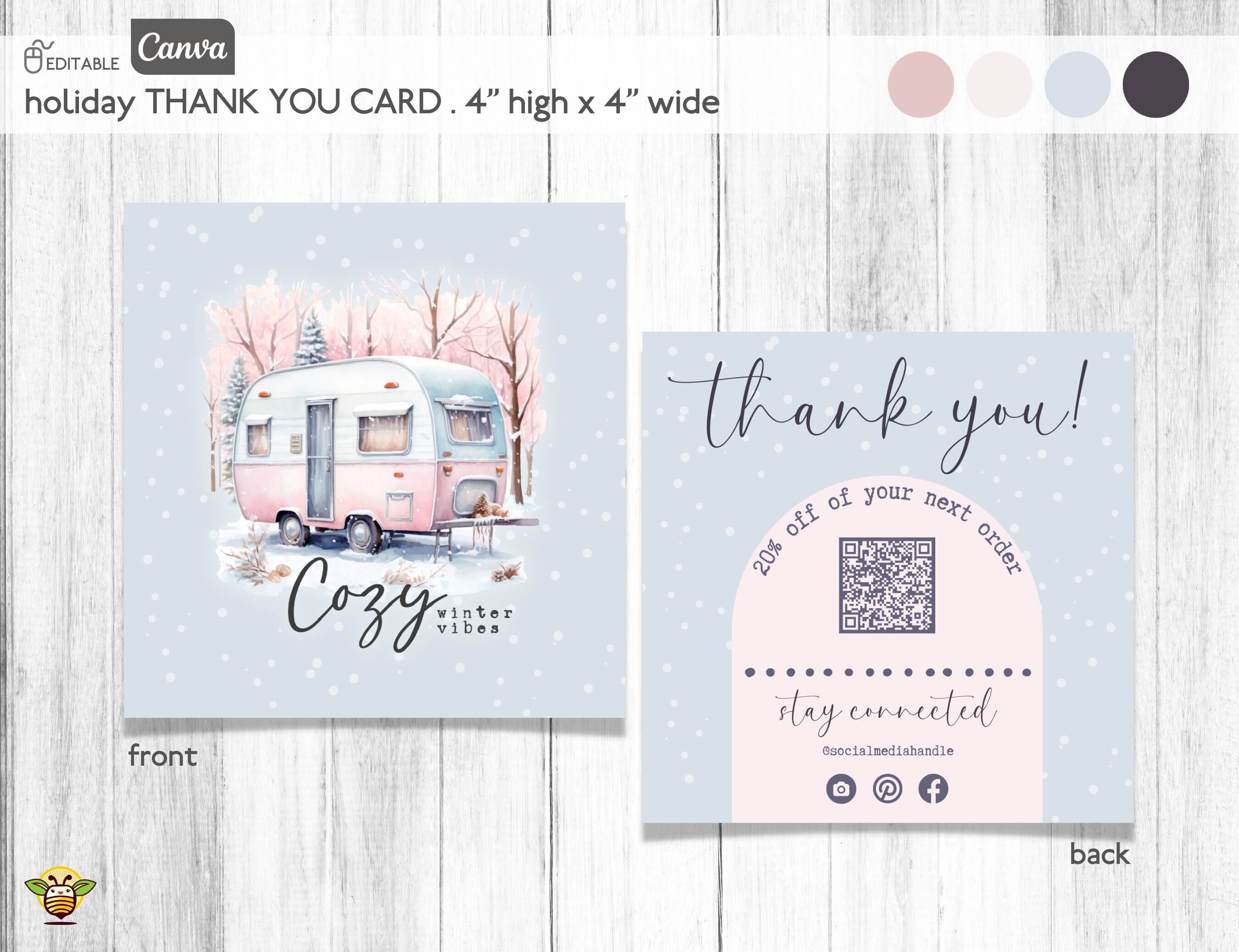 Holiday Thank You Card Template DIY Winter Thank You - Etsy