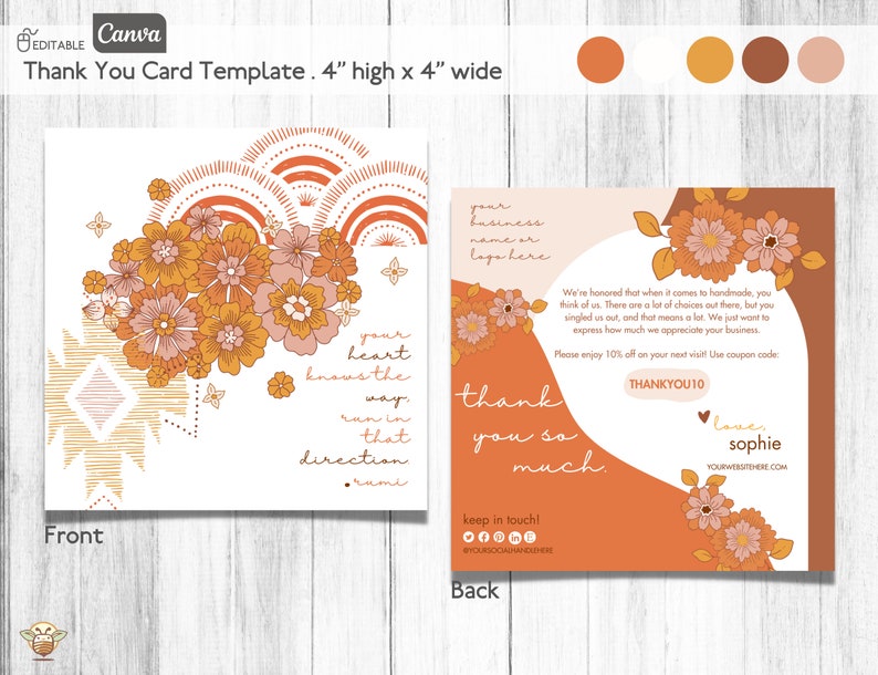 Boho Thank You Card Template, Frameable Art Thank You Card Template ...