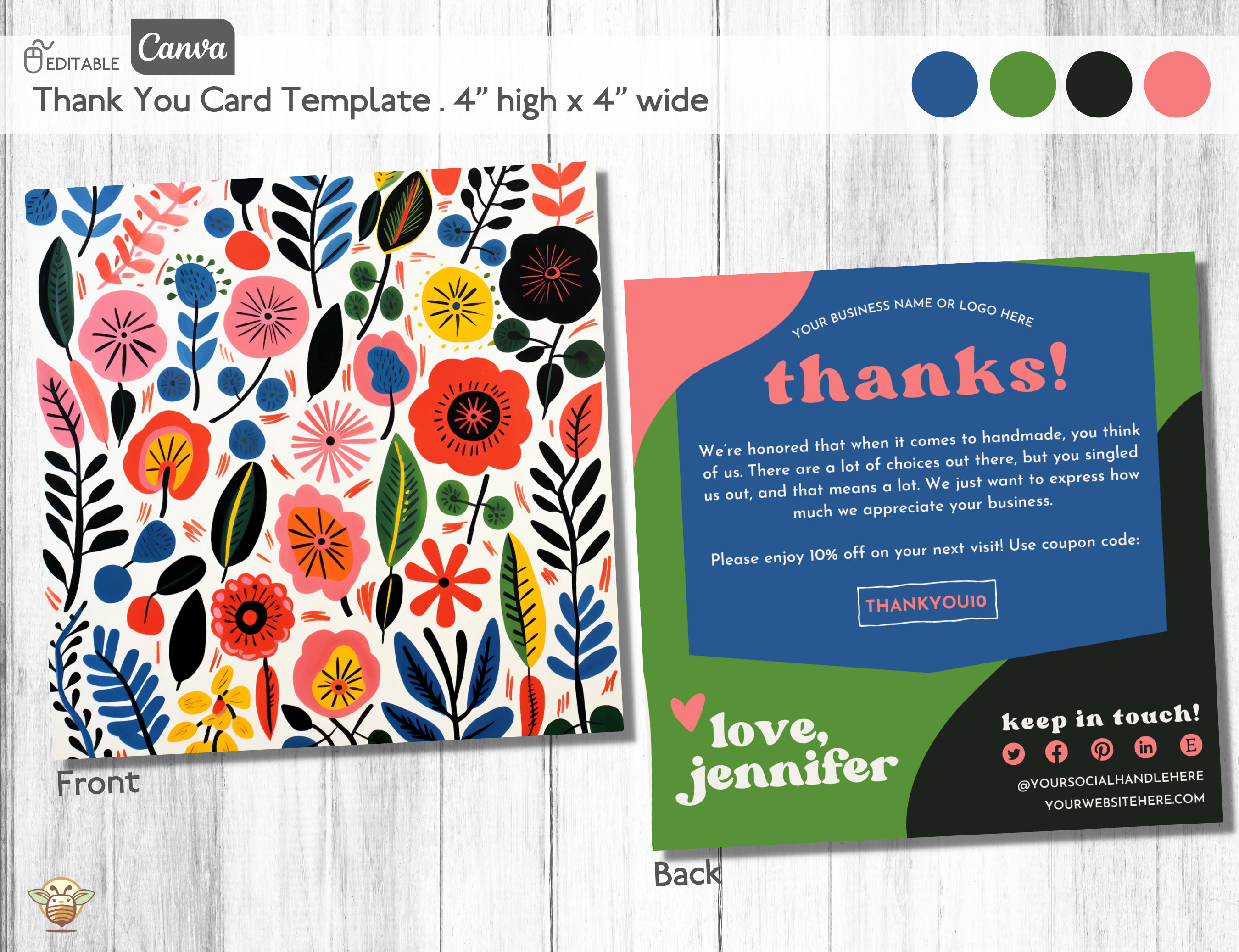 Colorful Thank You Card Template, Frameable Art Thank You Card Template ...