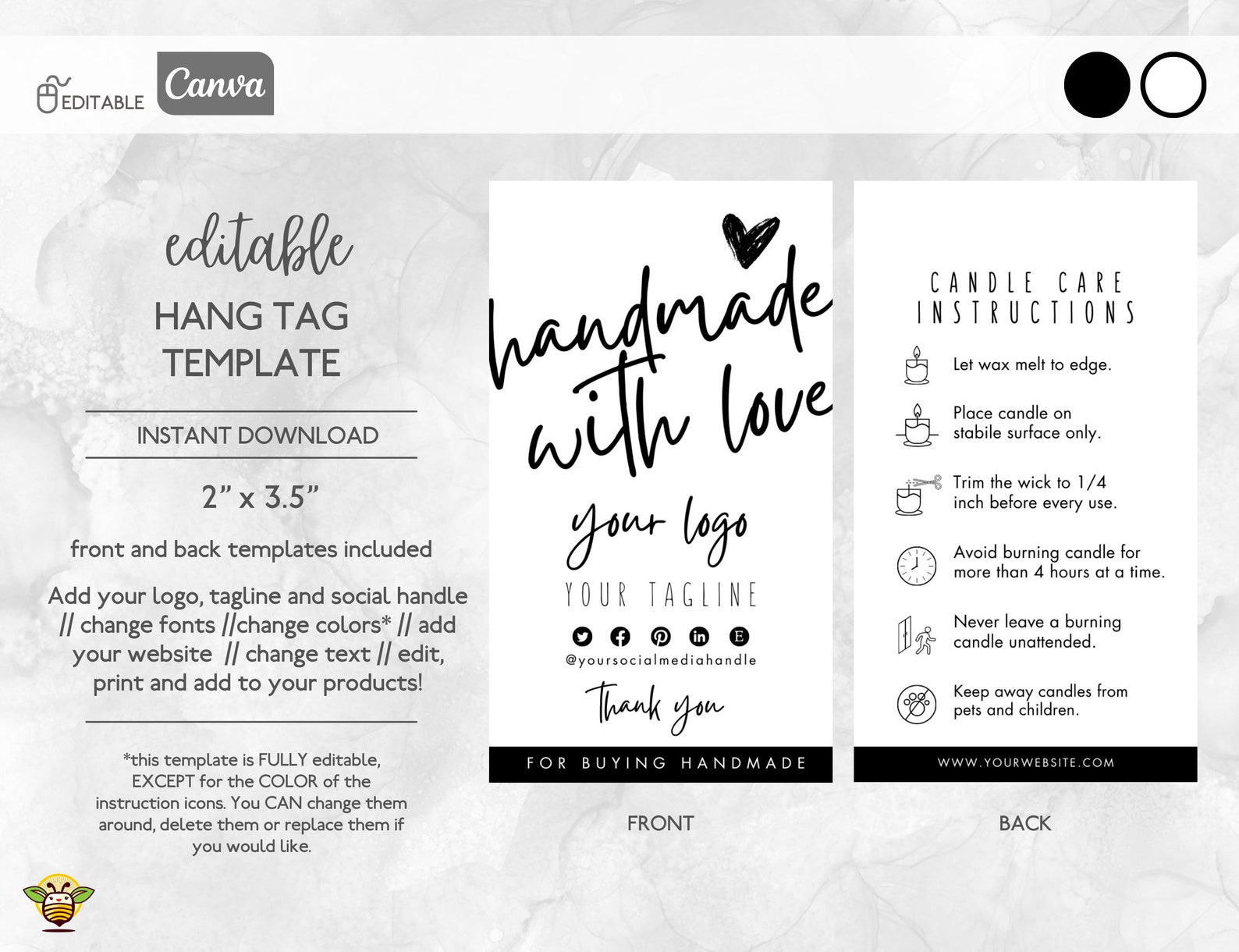 Editable Hang Tag Template, Candle Care Label Template, Label Template, Editable Care Card ...