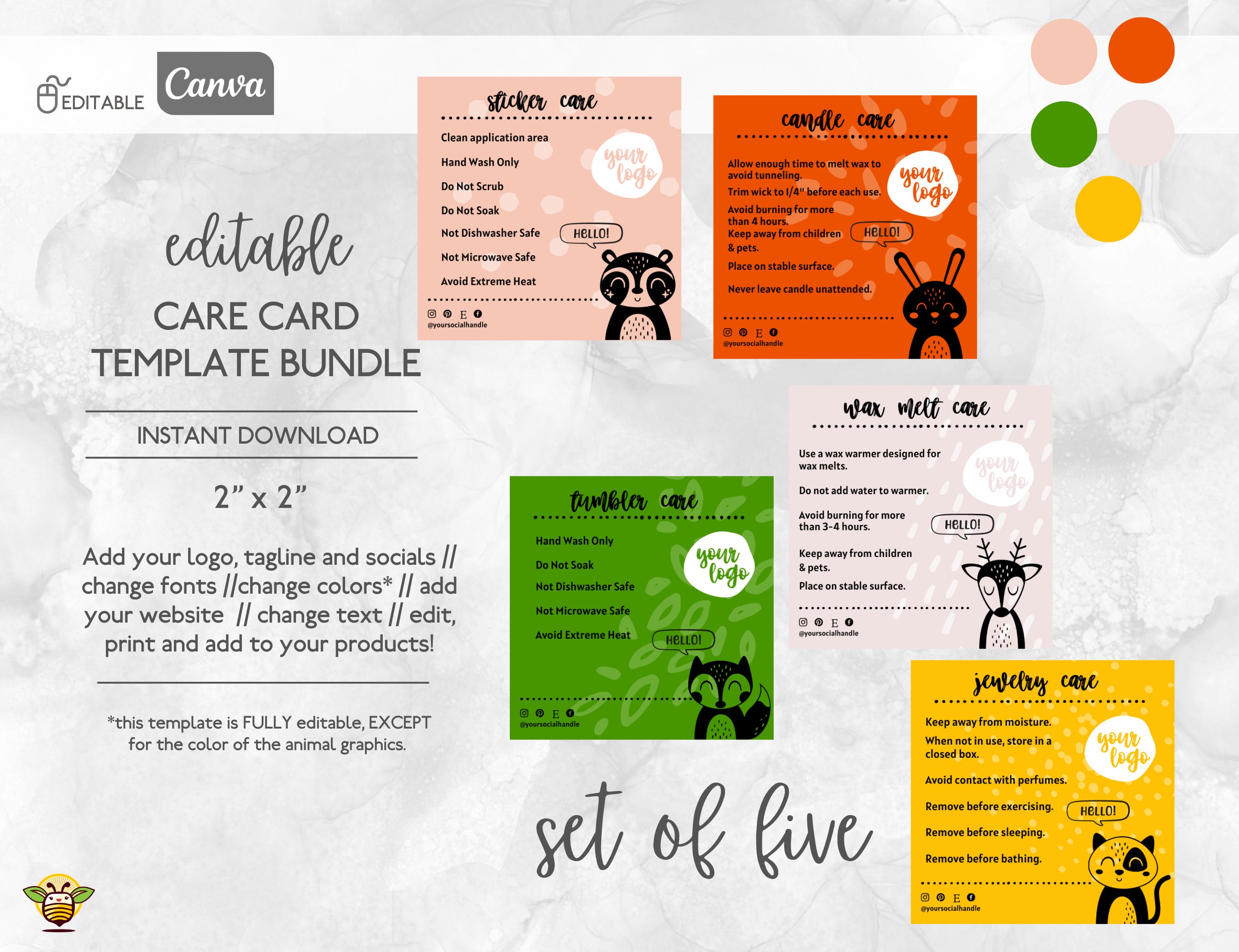 Editable Card Card Bundle Template, Care Card Templates, FIVE Different ...