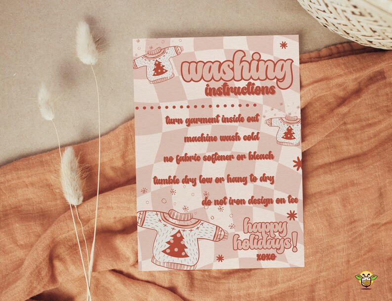 Holiday Ready to Print Care Card, Christmas Washing Care Card, Retro ...