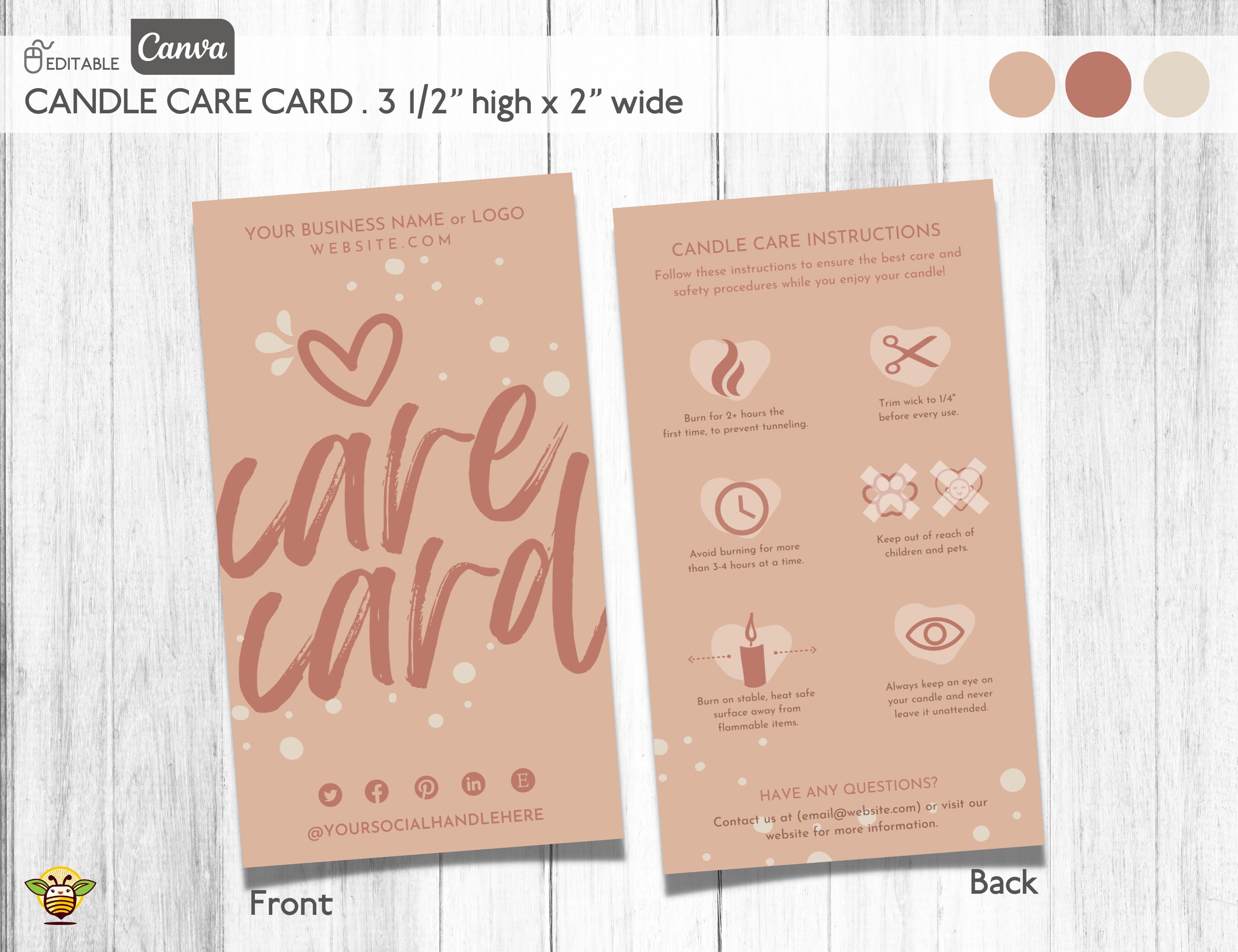 Editable Candle Care Card, Small Business Care Card, Candle Care Card ...