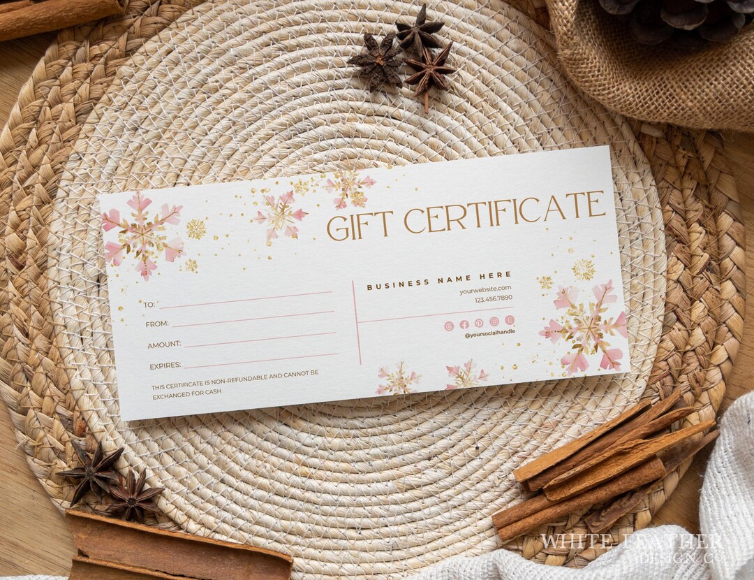 Pink Snowflake Gift Certificate Template, Editable Gift Certificate ...