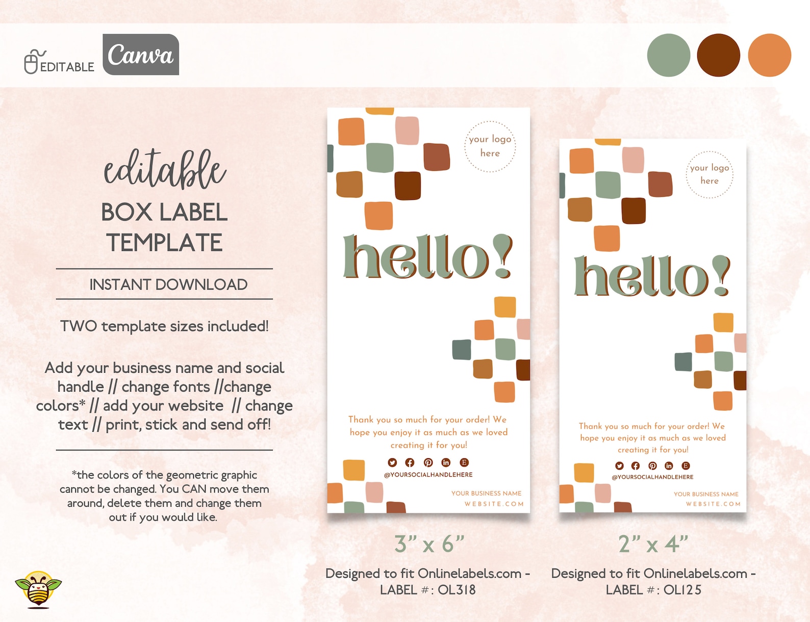 BOHO Box Label Template, Canva Template, Packaging Sticker, Box Sticker ...