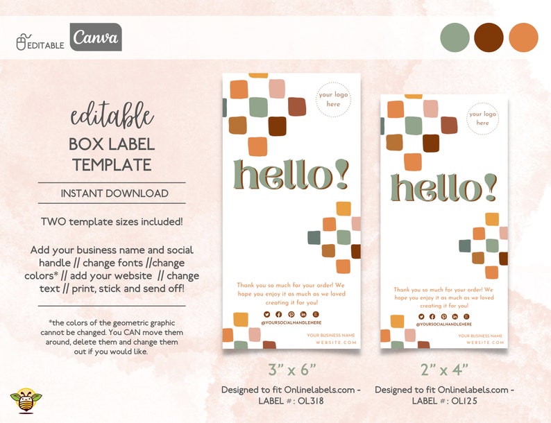 BOHO Box Label Template, Canva Template, Packaging Sticker, Box Sticker ...