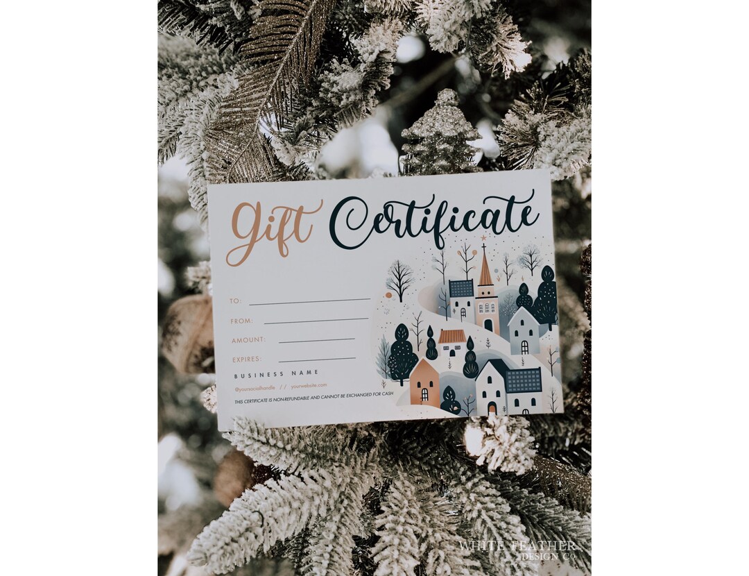 Small Town Winter Scene Gift Certificate Template, Editable Gift ...