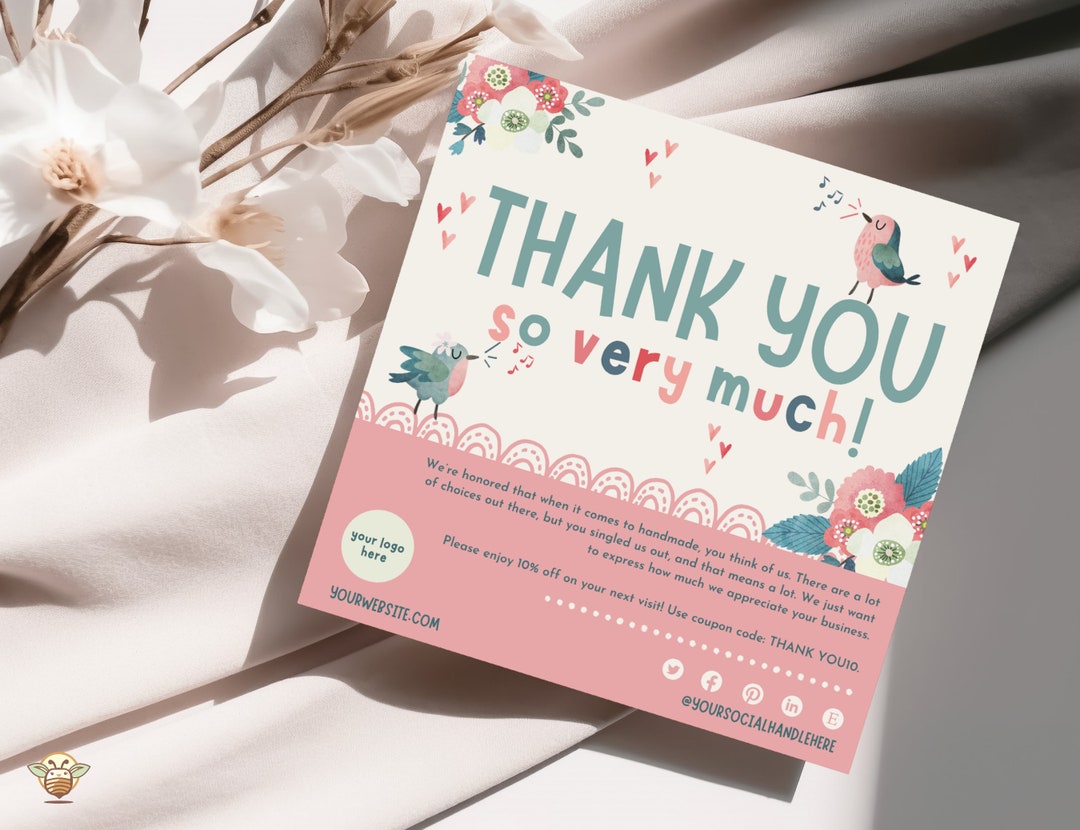 Spring Thank You Card Template, Cute Thank You Card Template, Canva ...
