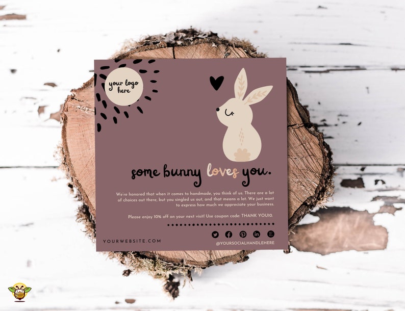 Easter Thank You Card Template, Rabbit Thank You Card, Small Business ...