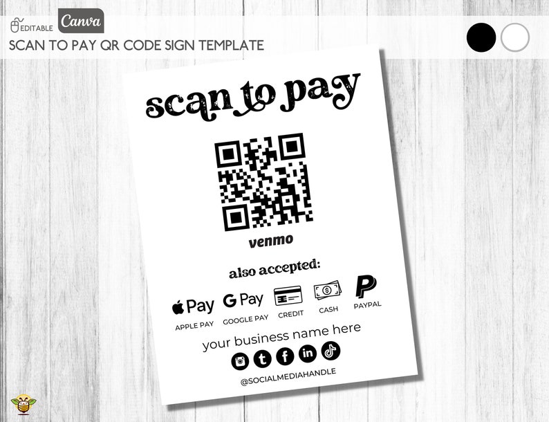 Editable QR Code Sign, Scan to Pay Qr Code Sign Template, Canva ...