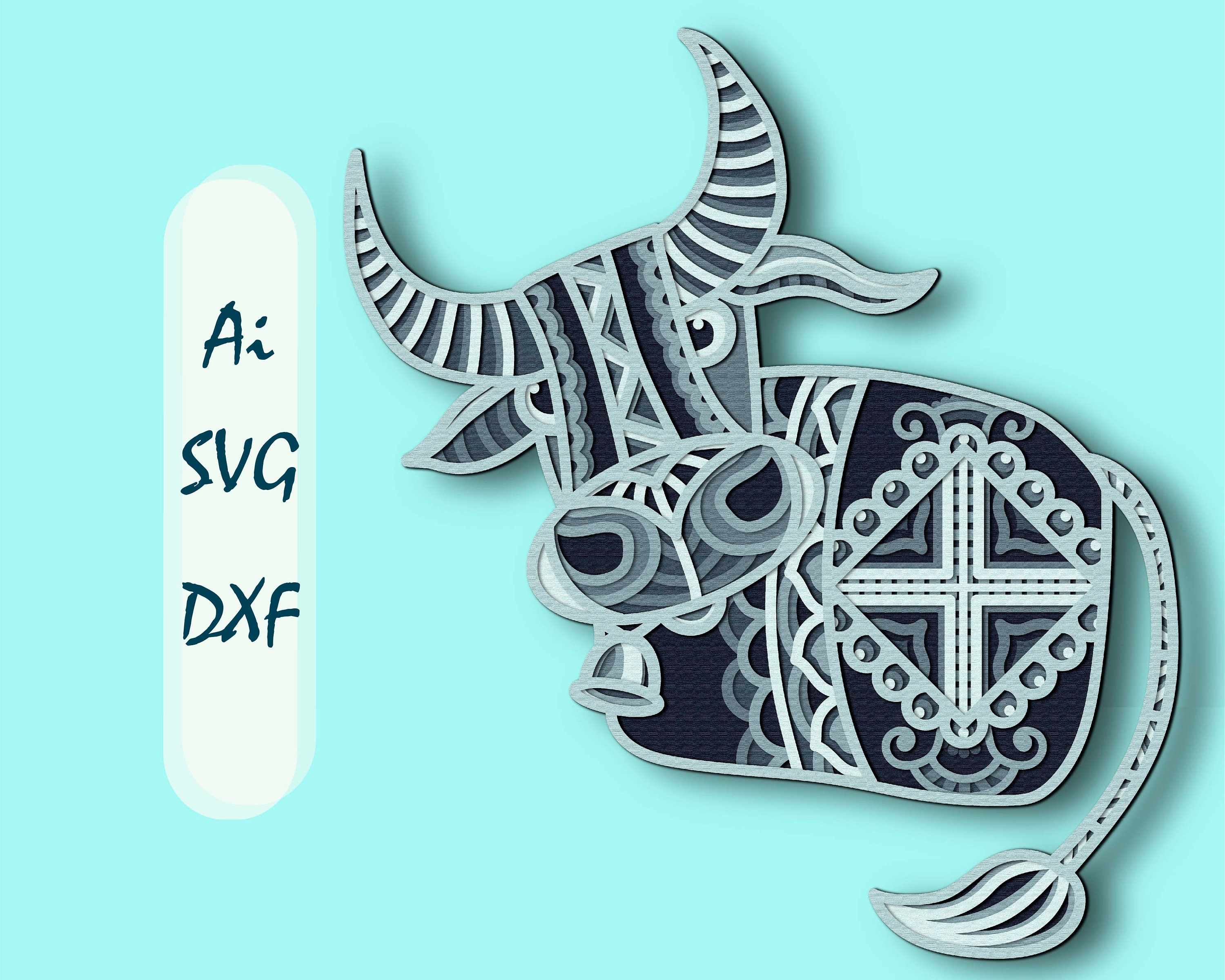 Bull multilayer SVG/ Bull cut file/ 3D layer/ Plywood cutting/ Paper ...