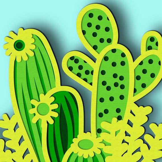 Digital Cactus multilayer SVG/ Cactus cut file/ 3D layer/ Plywood ...