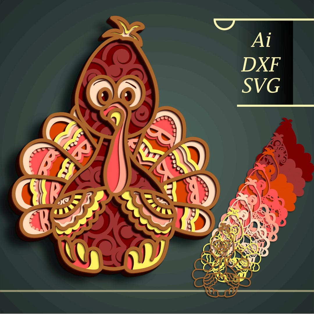 3D Turkey SVG, Thanksgiving Paper Cut File, Multilayer Cut File for ...