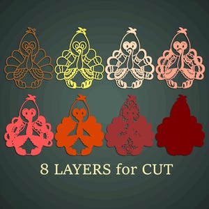 Turkey Multilayer 3D SVG/ Thanksgivin Multilayer/ Turkey Shadow Box/ Turkey Paper Cut/ Plywood ...