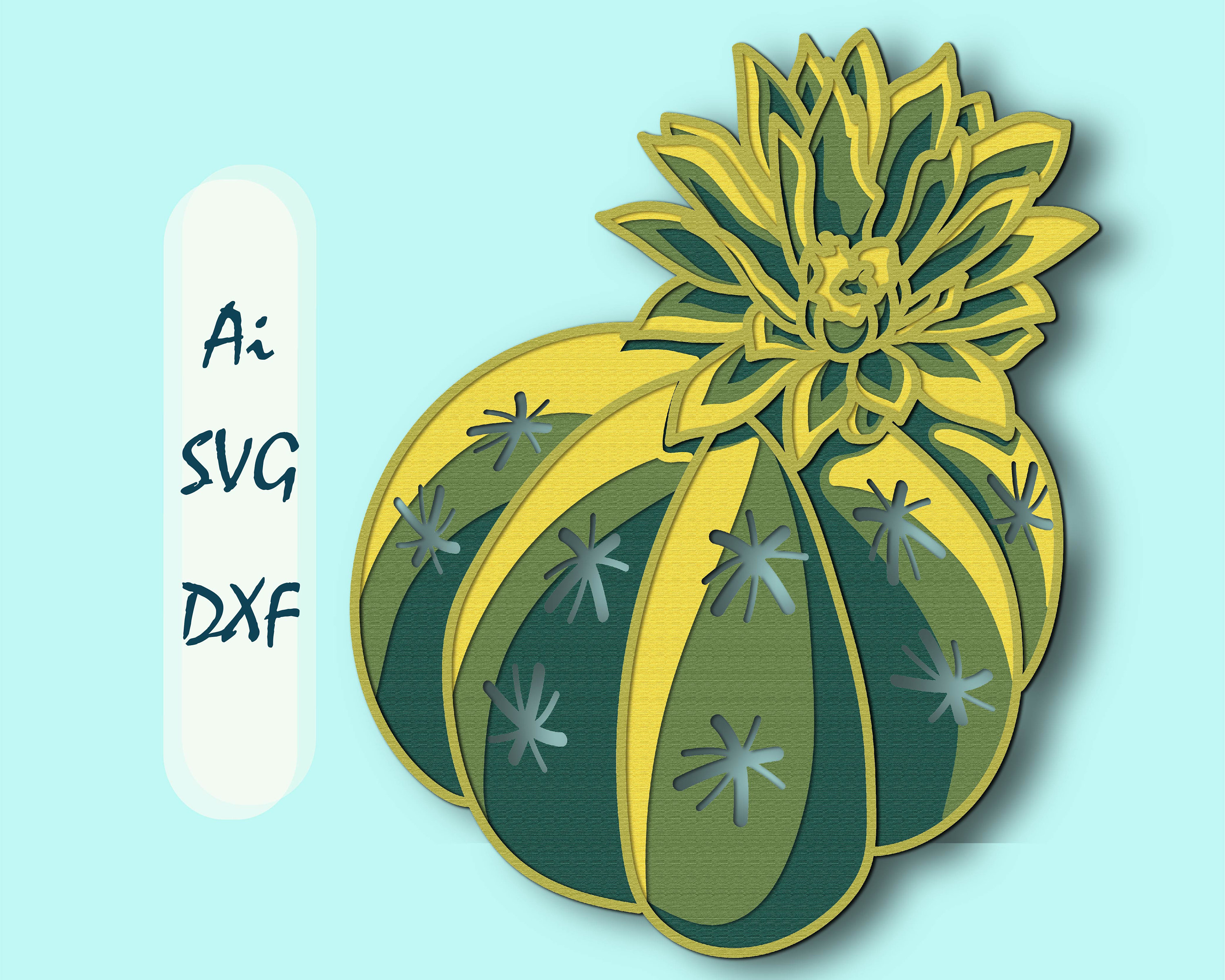 Digital Cactus multilayer SVG/ Cactus cut file/ 3D layer/ Plywood ...