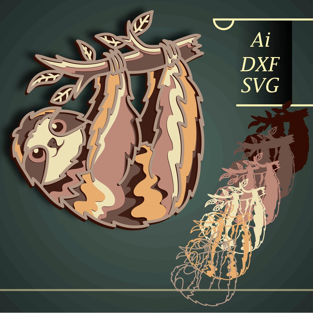 Sloth Multilayer SVG/ Sloth Shadow Box/cnc Cut/sloth Paper Cut/plywood ...