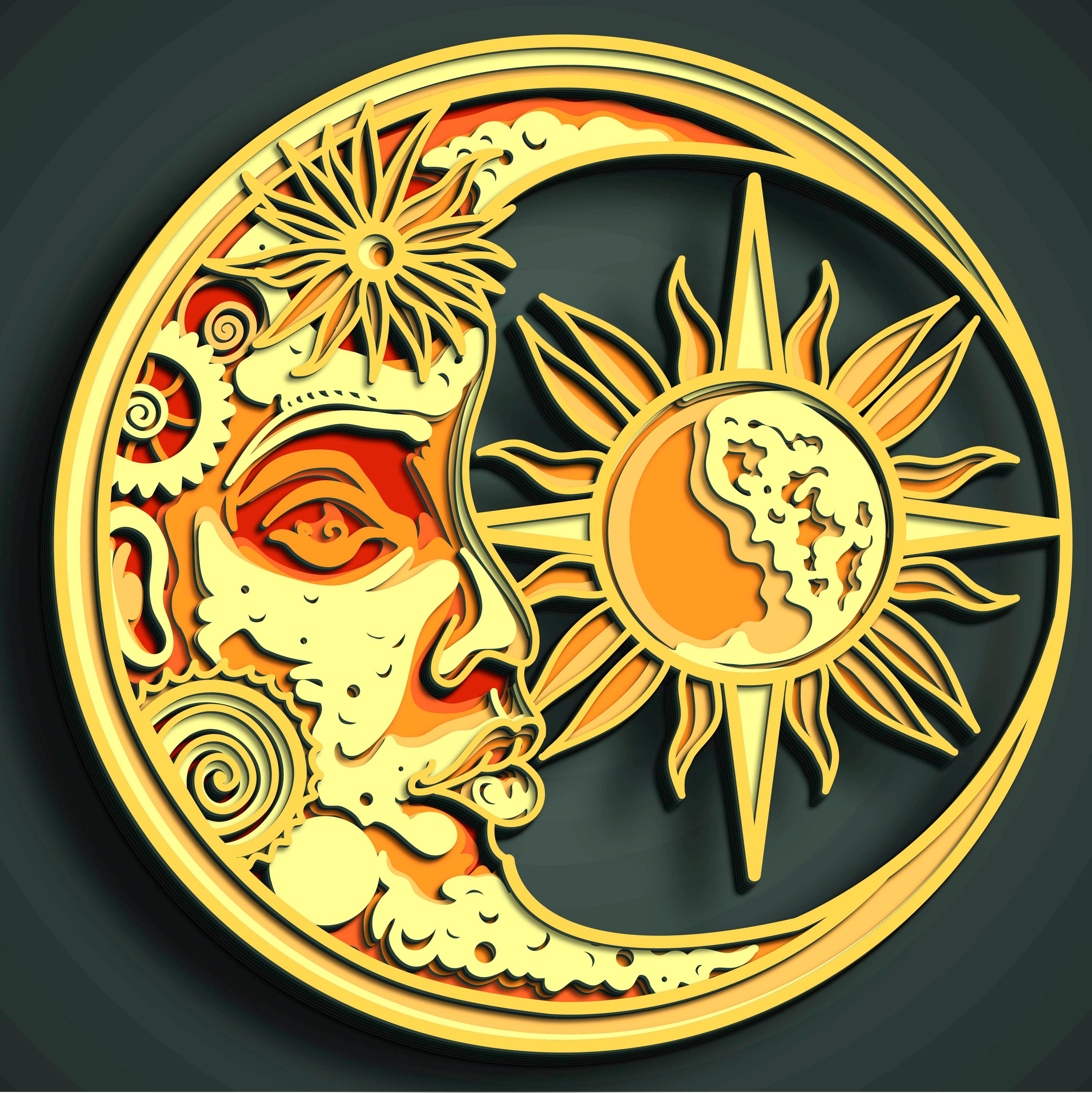 3D Sun and Moon SVG/ Multilayer Cut File Cricut&glowforge, Shadow Box ...