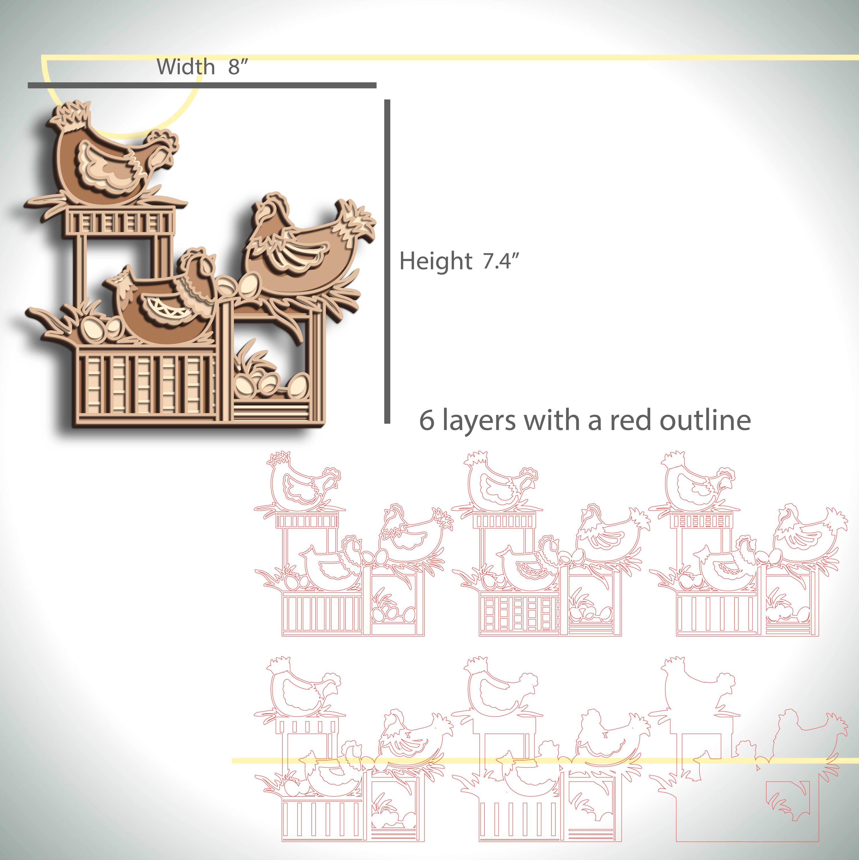 3D Chickens SVG, Multilayer Cut File, Cricut&glowforge, CNC, Layered ...