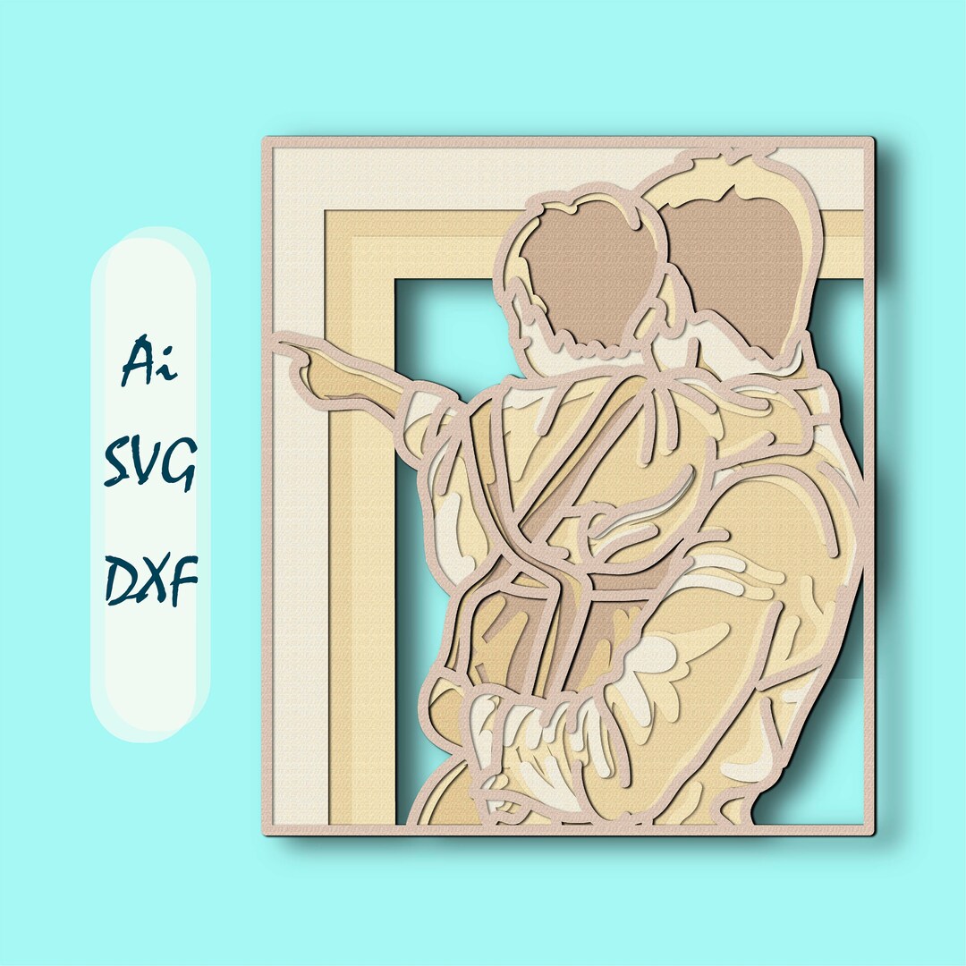 Día del Padre Multicapa SVG/ corte cnc/ Papá e hijo mandala 3D/ Papá e ...