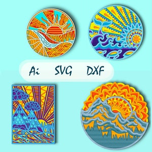 Sunset 3D Layer Svg/sunset Bundle/ Sunset 3D Mandala/ Sunset Paper Cut ...