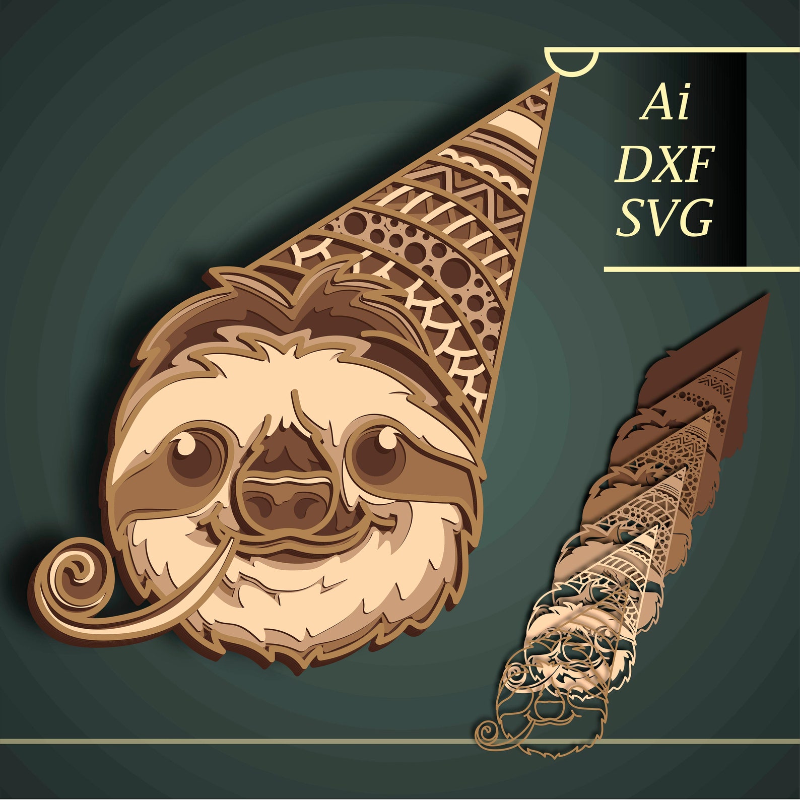 Sloth Multilayer 3D SVG/ Sloth 3D Mandala/ Sloth Paper Cut/ Plywood Cut ...