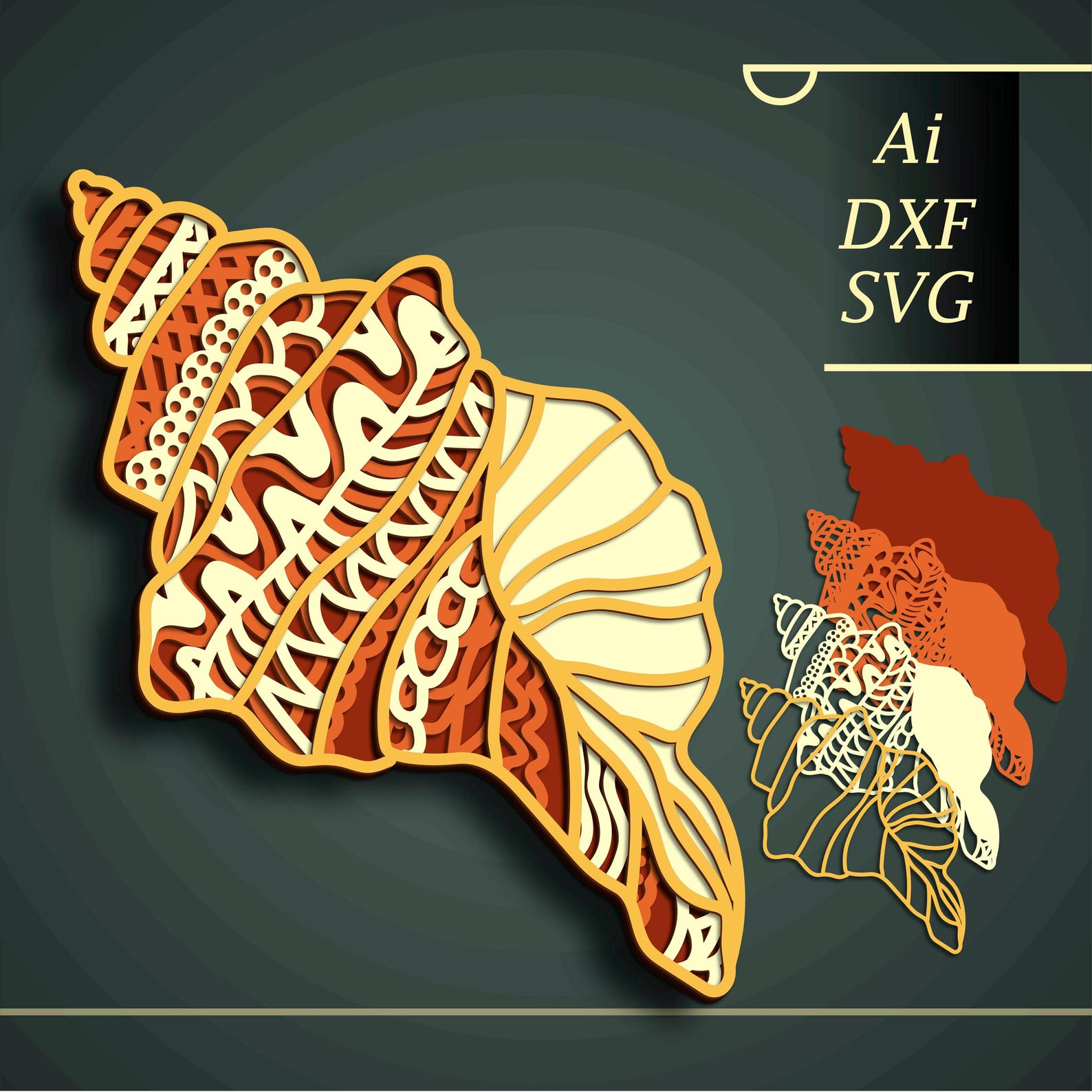 3D Shell SVG, Multilayer Cut File Cricut&glowforge, CNC, Layered Laser ...