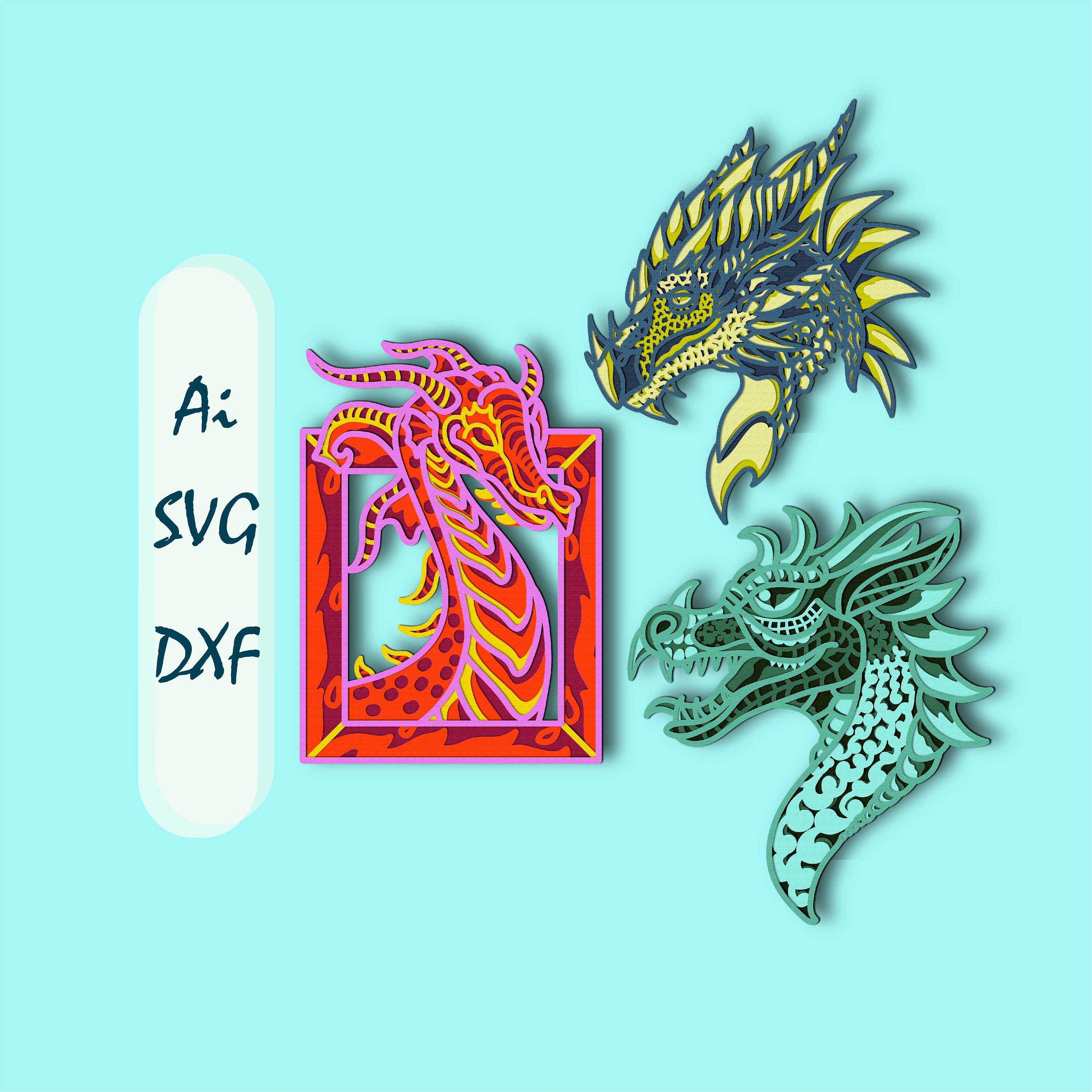 Dragon multilayer SVG/ Dragon cut file/ 3D layer/ Plywood cutting ...