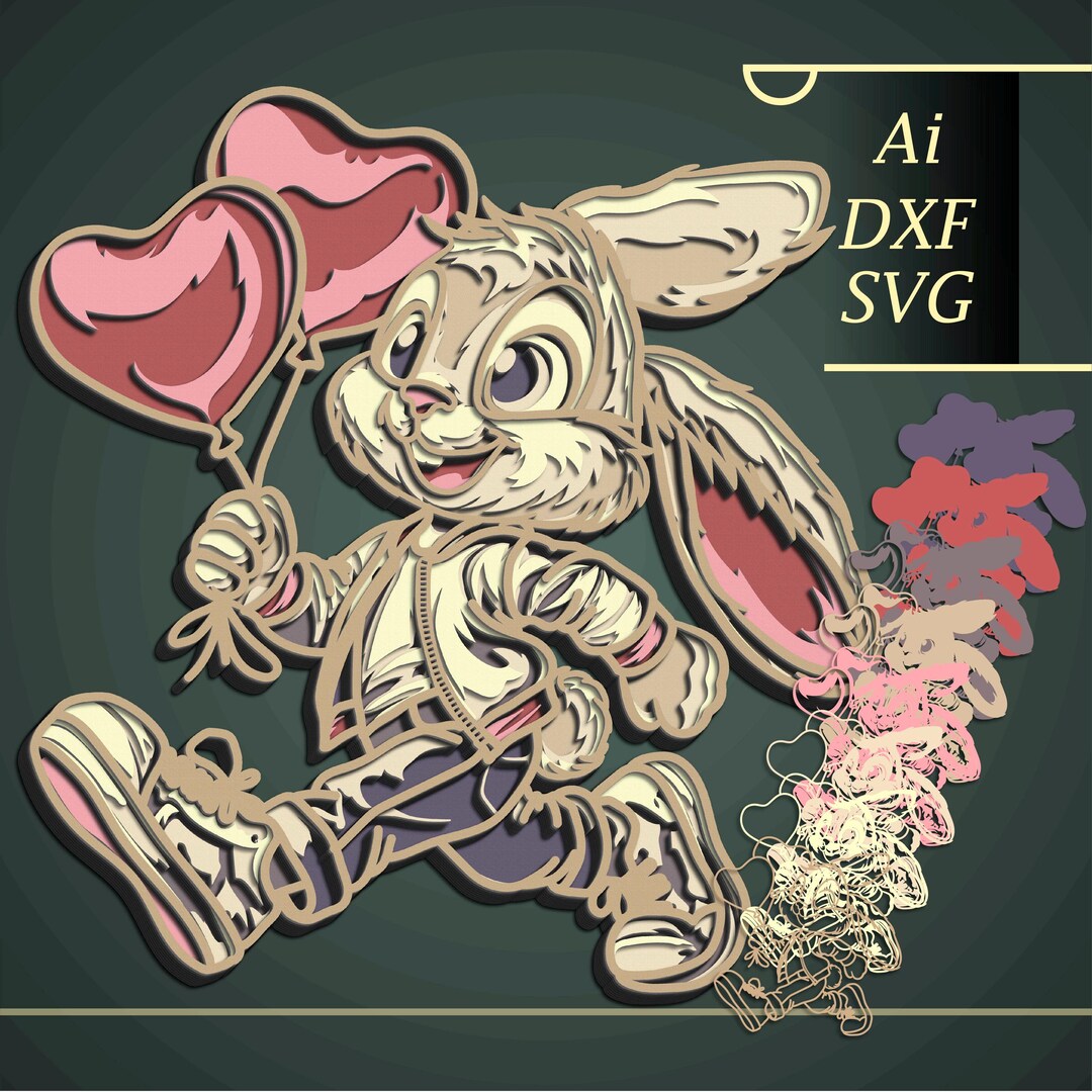 3D Bunny With Heart SVG/ Valentines Day, Multilayer Cut File, Cricut ...
