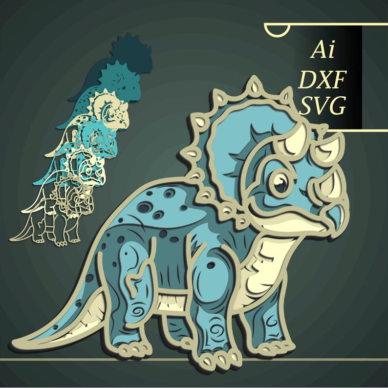 3D Triceratops SVG: Dinosaur, Multilayer Cut File, Cricut&glowforge ...
