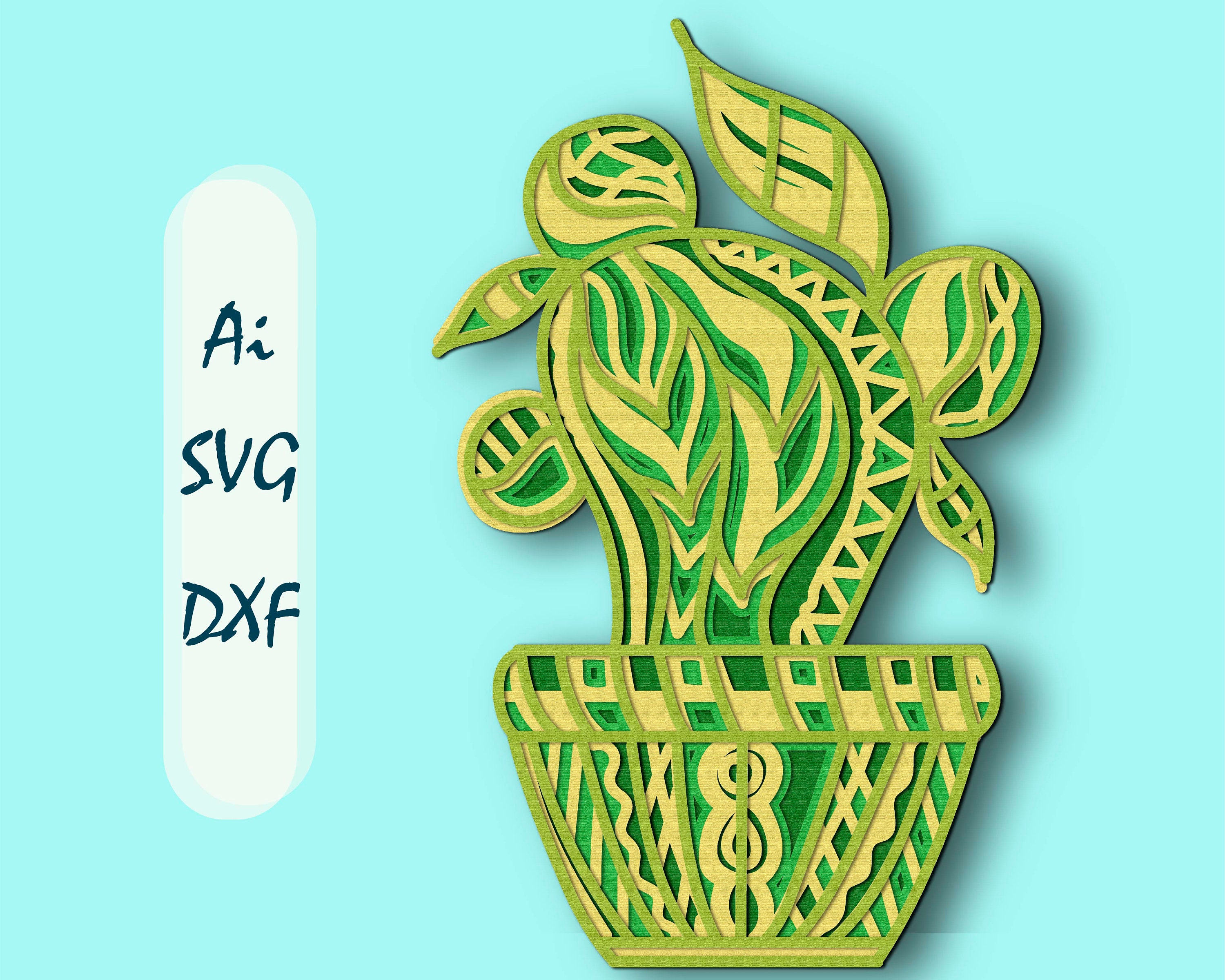 Digital Cactus multilayer SVG/ Cactus cut file/ 3D layer/ Plywood ...