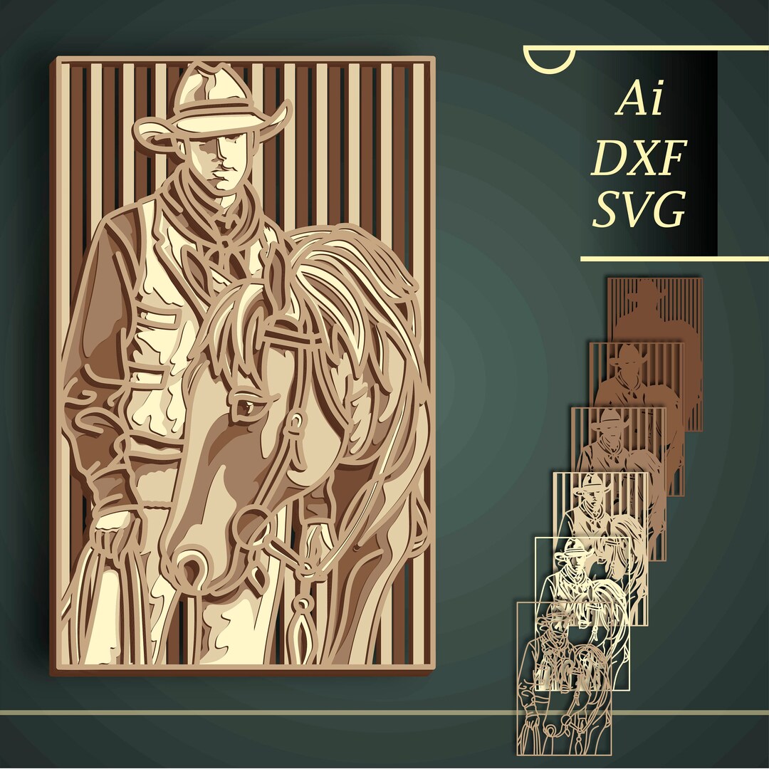 Cowboy Multilayer 3D SVG/ Cowboy Shadow Box/ Cowboy Paper Cut/ Plywood ...