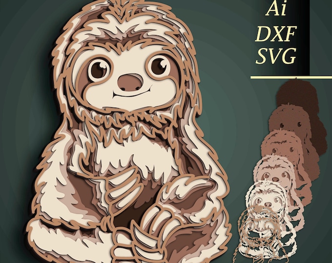 Sloth Multilayer 3D SVG/ Sloth Cnc Cut/ Sloth Paper Cut/ Plywood Cut 3D ...