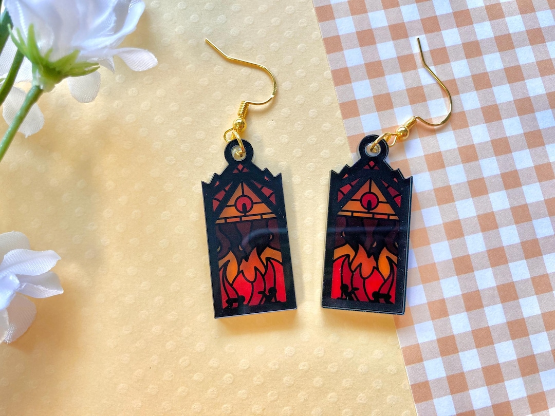 Bill Demon Stained Glass Acrylic Earrings | Gravity Town - Etsy