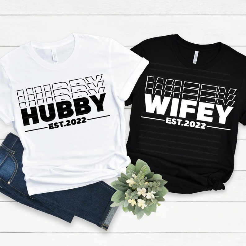 Hubby And Wifey Svg Couples Shirt Design Groom And Bride Etsy